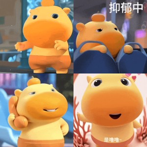 可爱粉河马头顶橘子，呆萌背影萌翻众人 表情包丨水豚噜噜表情合集（11）表情包图片gif动图 - 求表情网,斗图从此不求人!