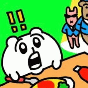 Chimitan奇米蛋仓鼠惊呆了表情包 白色卡通小熊表情惊讶，背景还有其他卡通角色表情包图片gif动图 - 求表情网,斗图从此不求人!