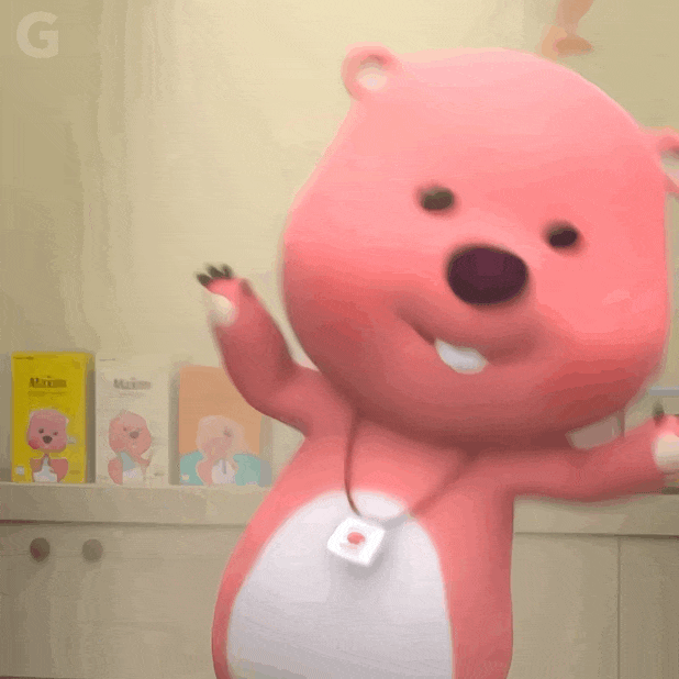 可爱的粉红小熊欢快舞动，萌态十足超治愈 小海狸loopy动态表情包表情包图片gif动图 - 求表情网,斗图从此不求人!