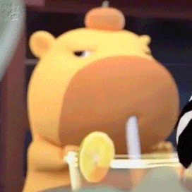 可爱河马卡通形象手持柠檬饮品，表情呆萌超有趣 卡皮巴拉水豚噜噜表情包表情包图片gif动图 - 求表情网,斗图从此不求人!