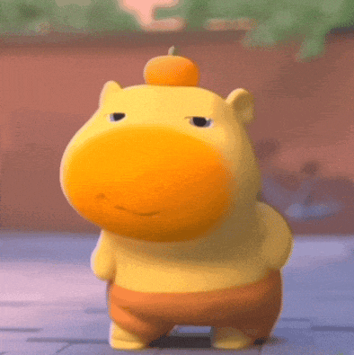 可爱河马头顶橘子，呆萌站立的样子太有趣啦 表情包丨水豚噜噜表情包合集④表情包图片gif动图 - 求表情网,斗图从此不求人!
