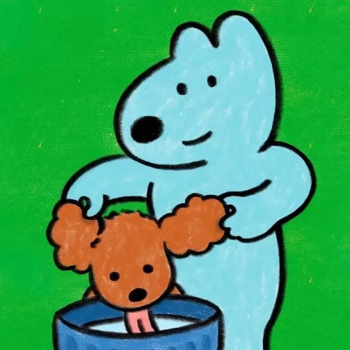 可爱插画：浅蓝色大熊正温柔给棕色小狗洗澡 Eteecy小狗头像表情包图片gif动图 - 求表情网,斗图从此不求人!