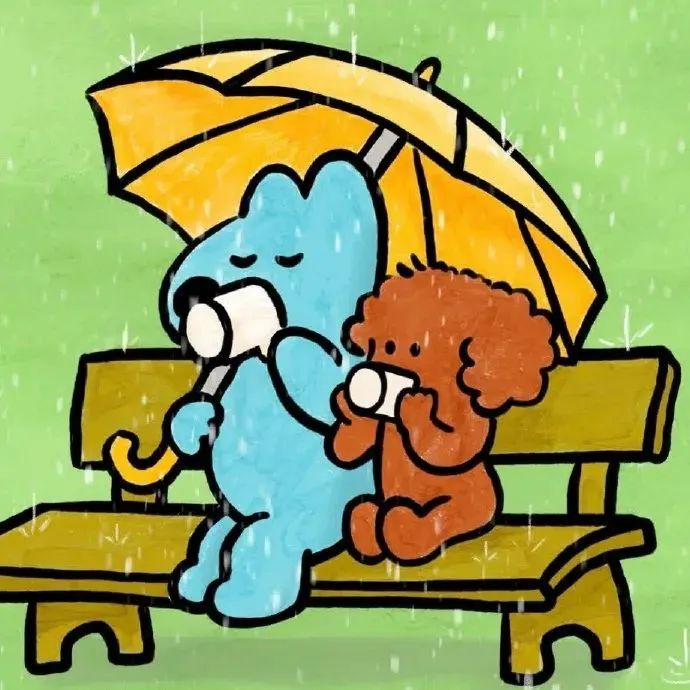 可爱卡通熊雨中同坐长椅撑伞喝咖啡画面超温馨 Eteecy小狗头像表情包图片gif动图 - 求表情网,斗图从此不求人!