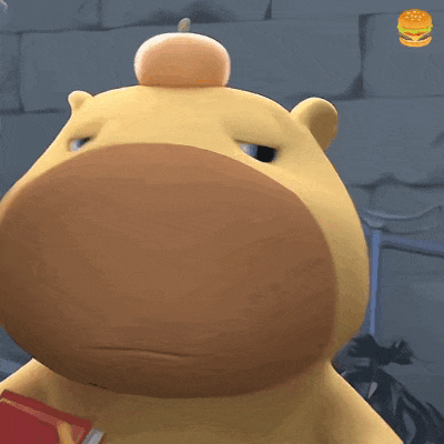 呆萌小河马手持美食，眼神无辜可爱至极 水豚噜噜|黄色河马表情包(新)表情包图片gif动图 - 求表情网,斗图从此不求人!