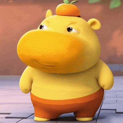 可爱河马头顶橘子，呆萌模样超有趣 水豚噜噜|黄色河马表情包(新)表情包图片gif动图 - 求表情网,斗图从此不求人!