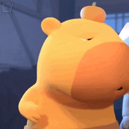 可爱的黄色卡通小熊闭眼撇嘴，尽显呆萌可爱 水豚噜噜|黄色河马表情包(新)表情包图片gif动图 - 求表情网,斗图从此不求人!