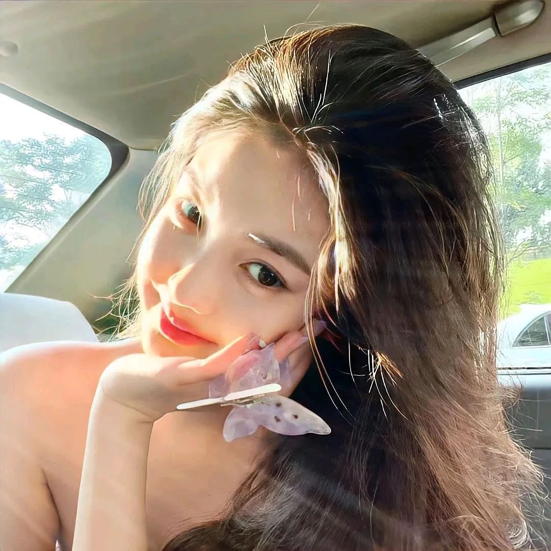 车内阳光洒下，长发女孩手持蝴蝶发卡尽显温柔甜美 男女头像｜我的可爱分你一半表情包图片gif动图 - 求表情网,斗图从此不求人!