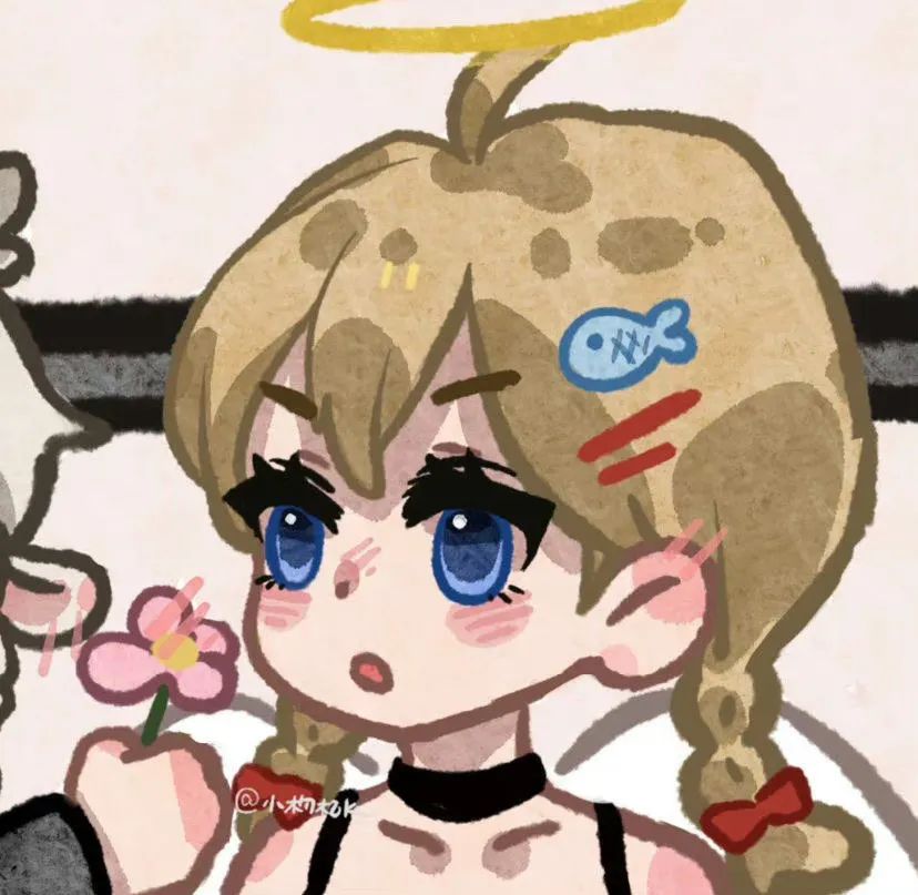 可爱双马尾女孩手持小花，头戴光环尽显俏皮 男女头像｜我的可爱分你一半表情包图片gif动图 - 求表情网,斗图从此不求人!