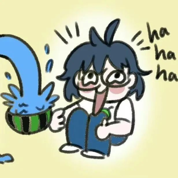 可爱卡通人物吐舌大笑，旁边水桶正疯狂喷水 男女头像｜我的可爱分你一半表情包图片gif动图 - 求表情网,斗图从此不求人!