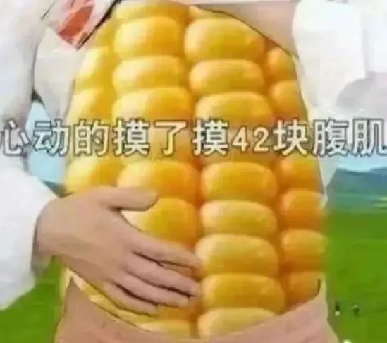 手摸玉米造型肚腩，配文“心动的摸了摸42块腹肌”超搞笑 YYDS表情包！表情包图片gif动图 - 求表情网,斗图从此不求人!