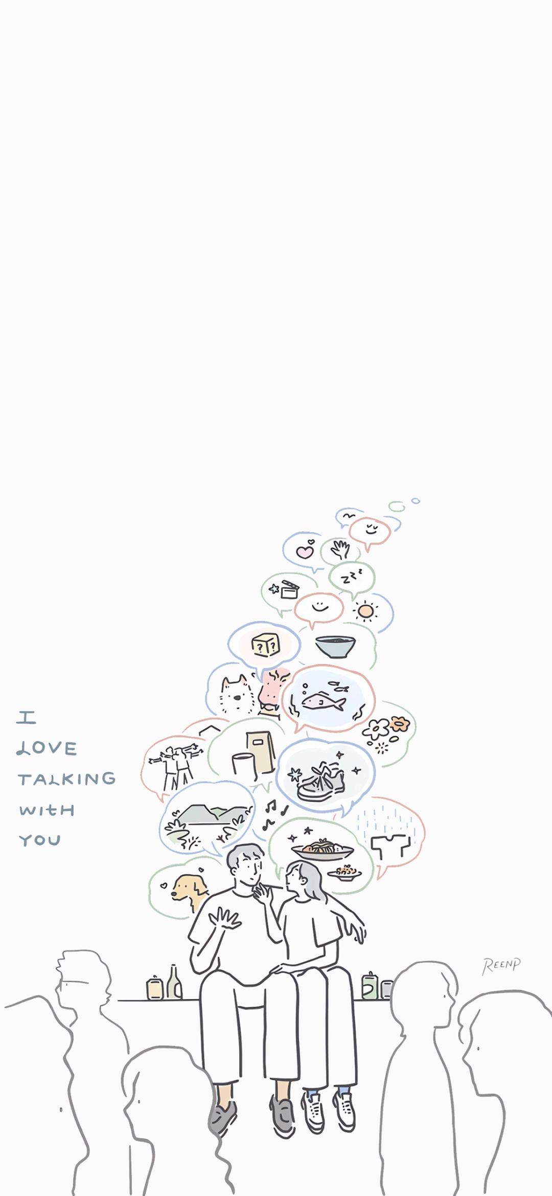 《I love talking with you》简约插画风情侣温馨壁纸 手机壁纸｜纯爱插画系列壁纸表情包图片gif动图 - 求表情网,斗图 ...