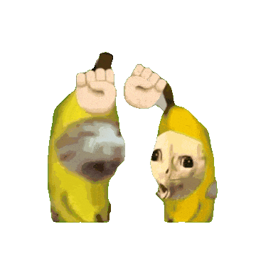 两只香蕉扮成的手击拳，旁边还有个可爱的小黄脸在喊叫 抽象可爱猫meme表情包表情包图片gif动图 - 求表情网,斗图从此不求人!