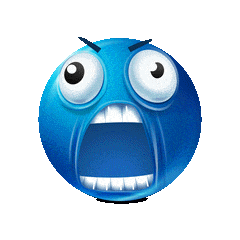 蓝色卡通形象瞪大双眼张嘴露齿，表情超级惊恐 表情包丨小蓝脸表情合集 60张表情包图片gif动图 - 求表情网,斗图从此不求人!