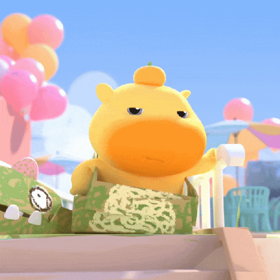 可爱小黄河马从箱中探出，表情呆萌背景有彩色气球 表情包丨水豚噜噜表情合集 27表情包图片gif动图 - 求表情网,斗图从此不求人!