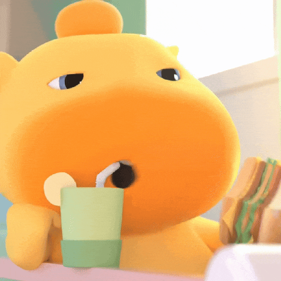 可爱小黄兽悠闲喝饮料吃三明治，萌态十足超治愈 表情包丨水豚噜噜表情合集 27表情包图片gif动图 - 求表情网,斗图从此不求人!