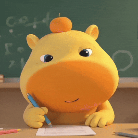 可爱的卡通河马手持笔在纸上书写，表情认真又呆萌 表情包丨累鼠宝宝了表情包图片gif动图 - 求表情网,斗图从此不求人!