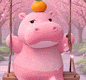 粉色水豚噜噜动态表情包 可爱粉河马头顶橘子，呆萌模样惹人爱表情包图片gif动图 - 求表情网,斗图从此不求人!