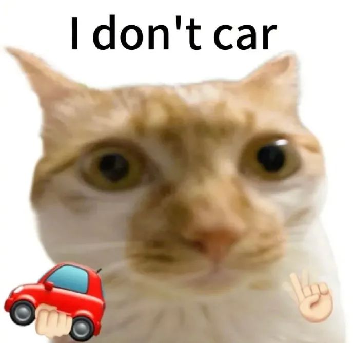 猫咪表情呆萌，配文“I don't car”，还有小车和手势超有趣 天赋型选手小猫表情包 表情包图片gif动图 - 求表情网,斗图从此不求人!