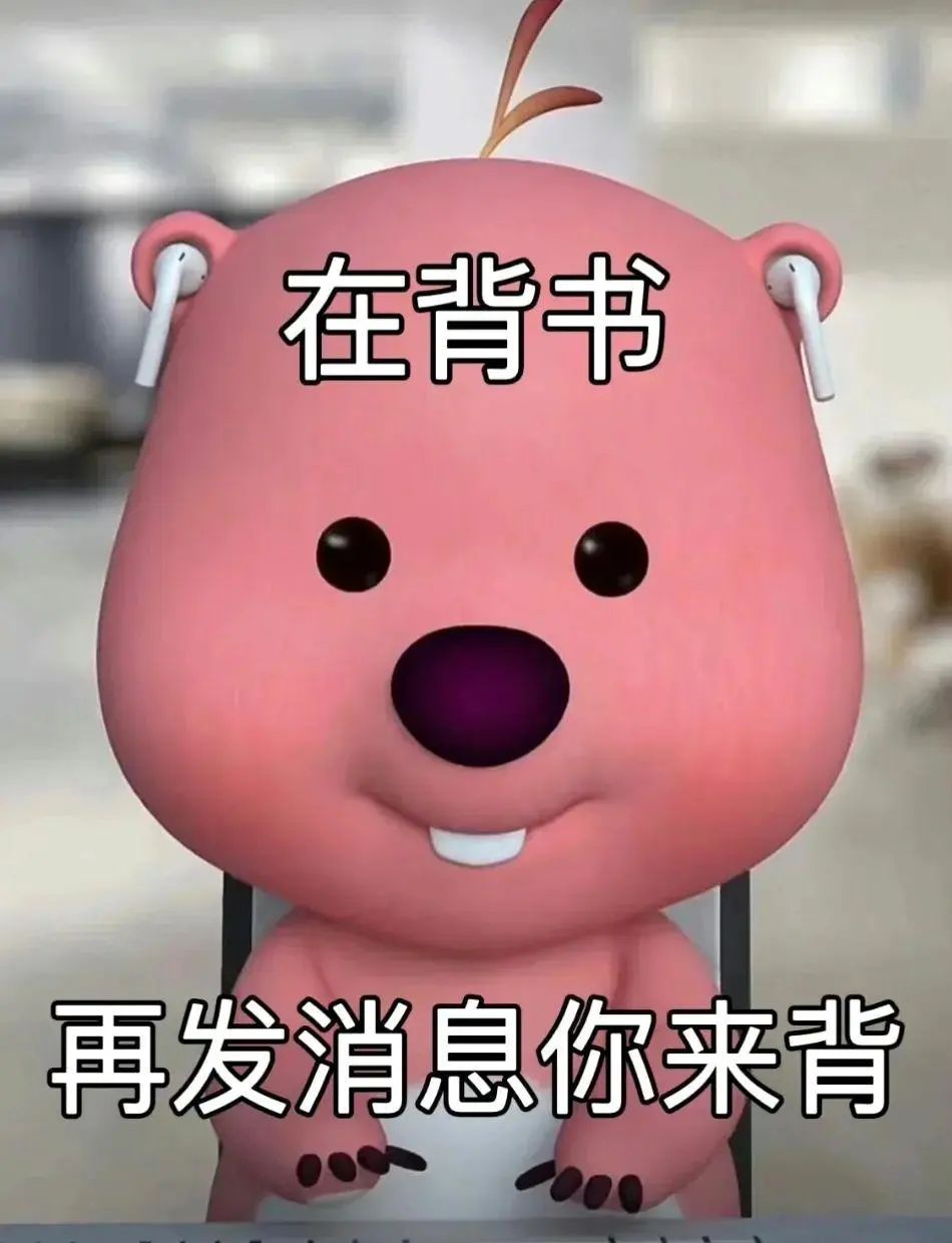 loopy露比 阴阳怼人表情包 可爱粉熊戴着耳机，配文“在背书 再发消息你来背”的有趣表情包表情包图片gif动图 - 求表情网,斗图从此不求人!