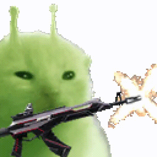 绿色外星猫表情包 绿色卡通角色手持武器，表情呆萌又带点霸气表情包图片gif动图 - 求表情网,斗图从此不求人!