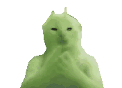 绿色外星猫Glorp抽象表情包 绿色猫脸形象双手合十，可爱又有点滑稽的样子表情包图片gif动图 - 求表情网,斗图从此不求人!